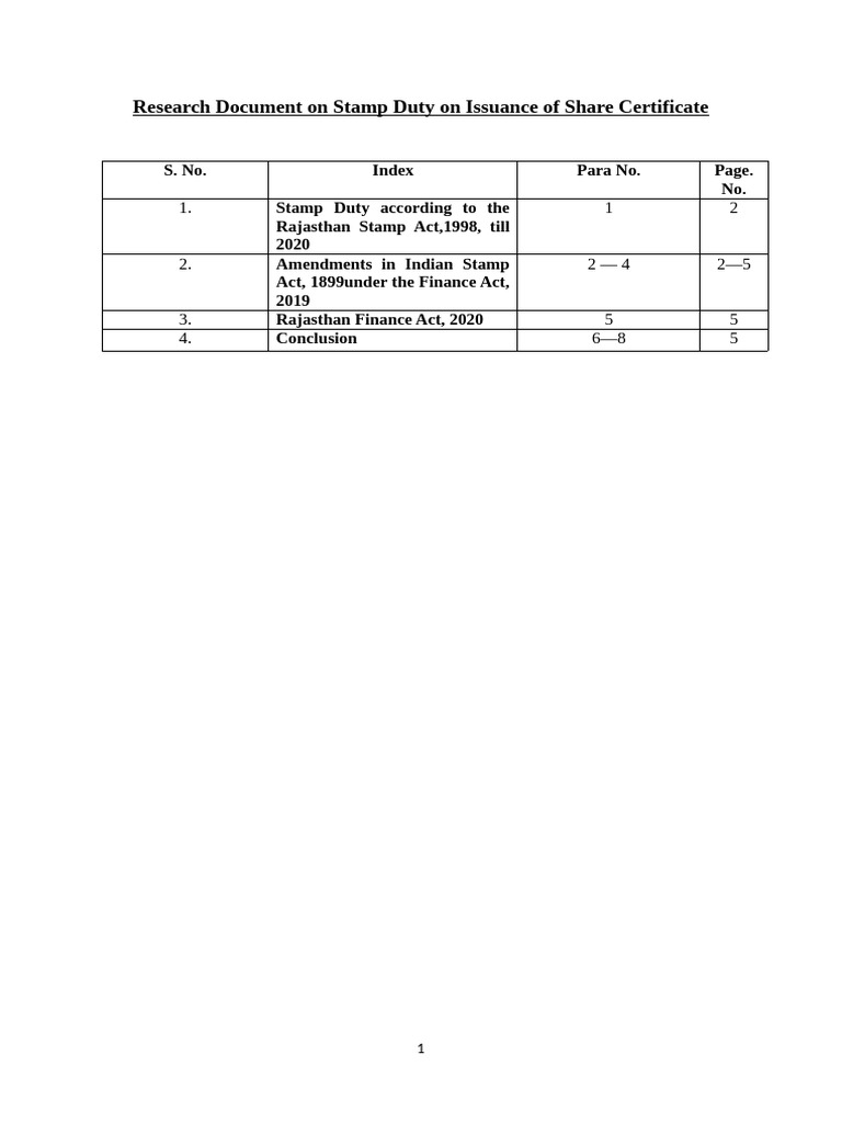 Research Document On Stamp Duty On Issuance of Stamp Certificate | PDF ...