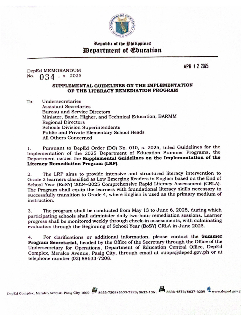 DO 34 S. 2025 Supplemental Guidelines On The Implementation of The ...