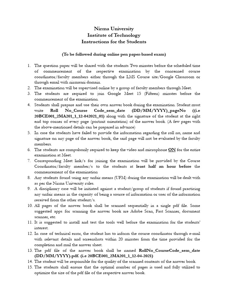 Sessional Exam Guidelines for Students | PDF