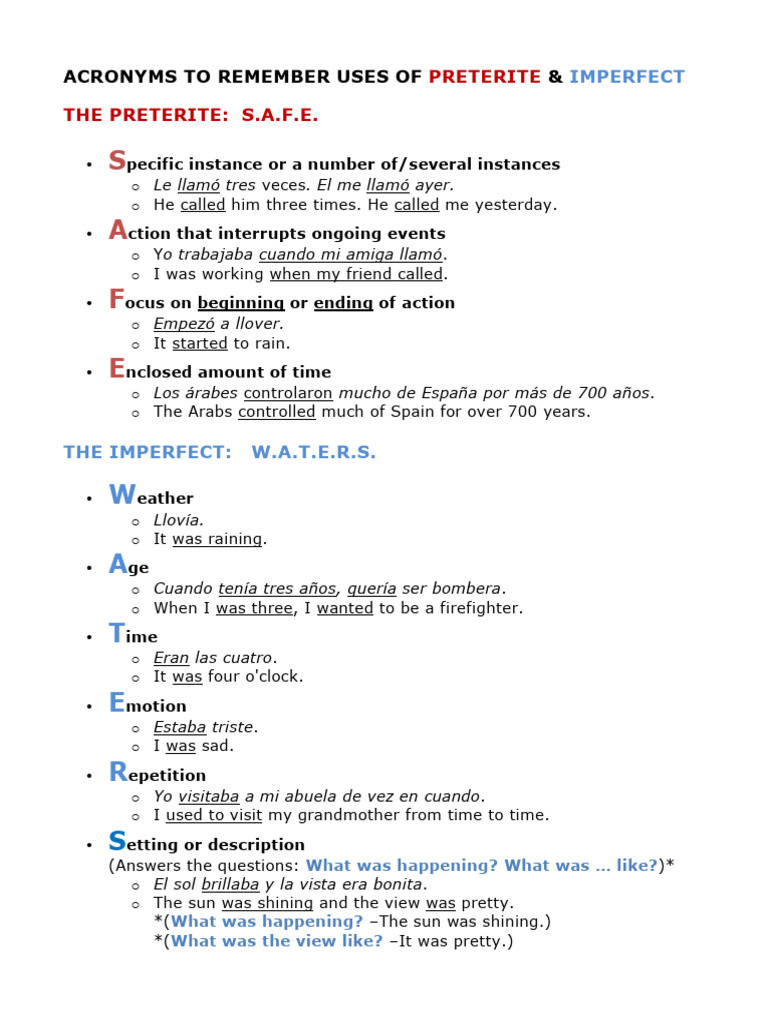 Handout For Imperfecto & Indefinido | PDF