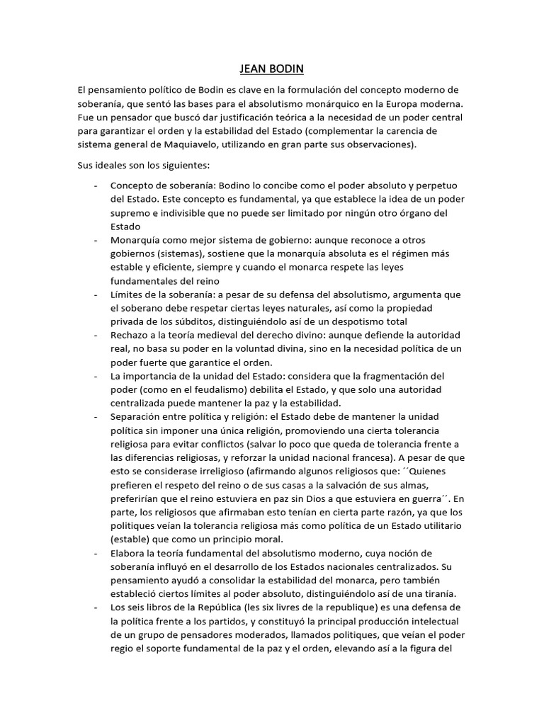 Jean Bodin | PDF | Soberanía | Estado (política)