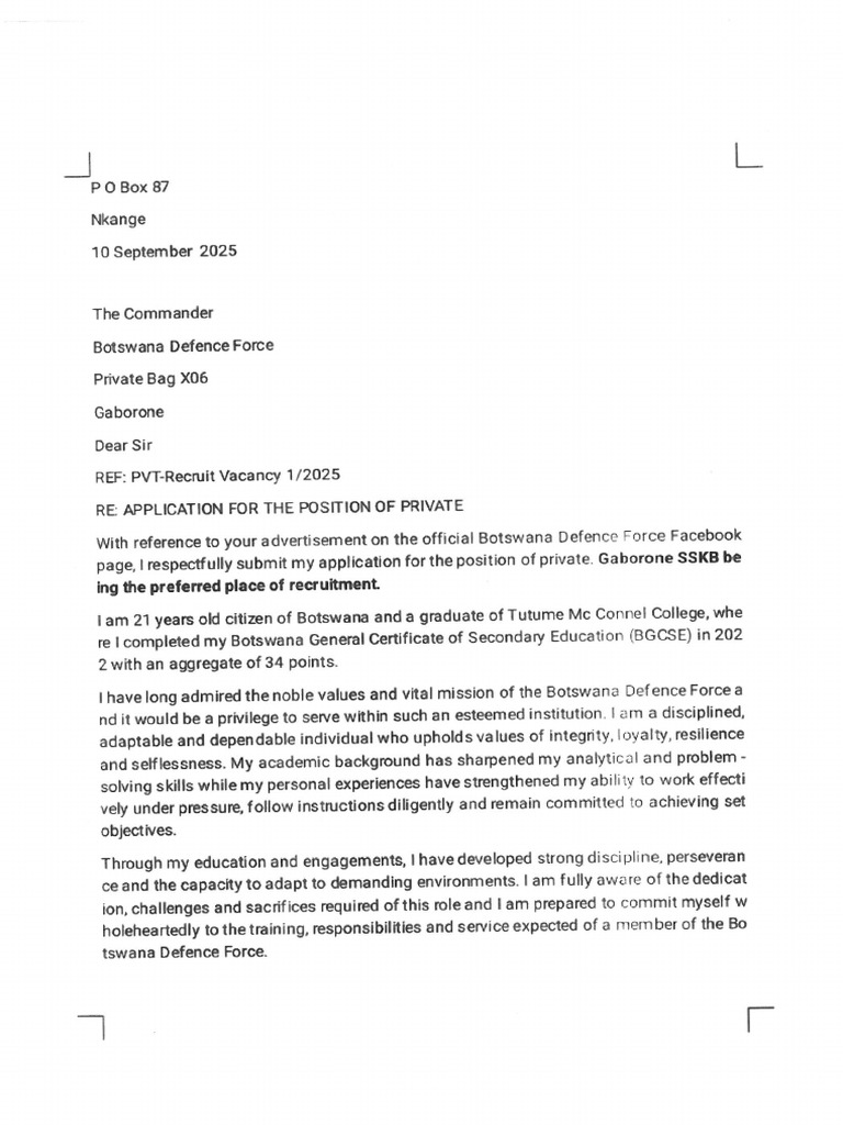 Cover Letter Botlhe Faro | PDF