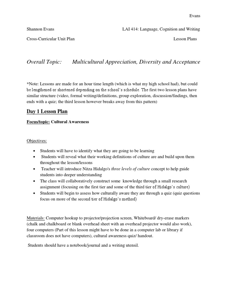 Multicultural Lesson Plans | PDF | Traditions | Lesson Plan