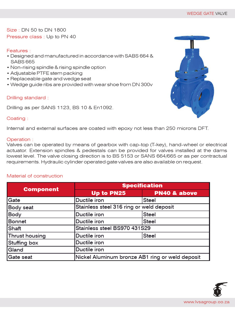 Wedge Gate Valve Datasheet 01 | PDF | Valve | Mechanical Engineering