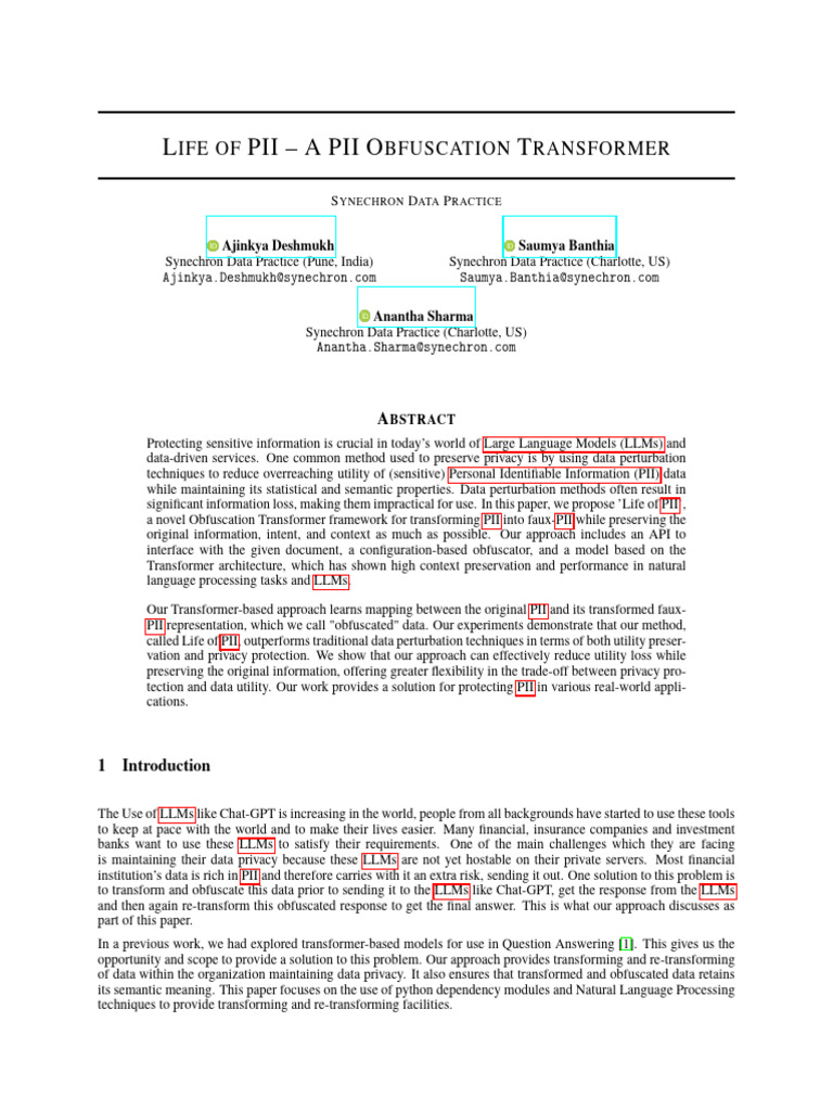 2305.09550v2 - Life of Pii - A Pii Obfuscation Transformer | PDF ...