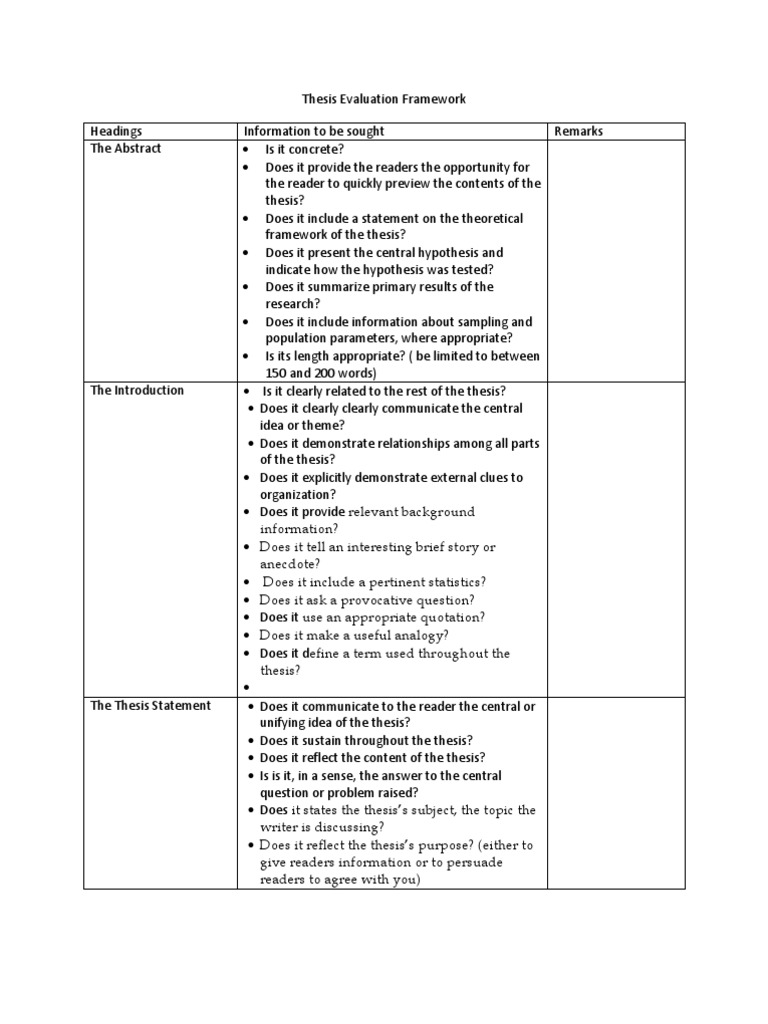 Thesis Evaluation Framework | PDF | Hypothesis | Critical Thinking