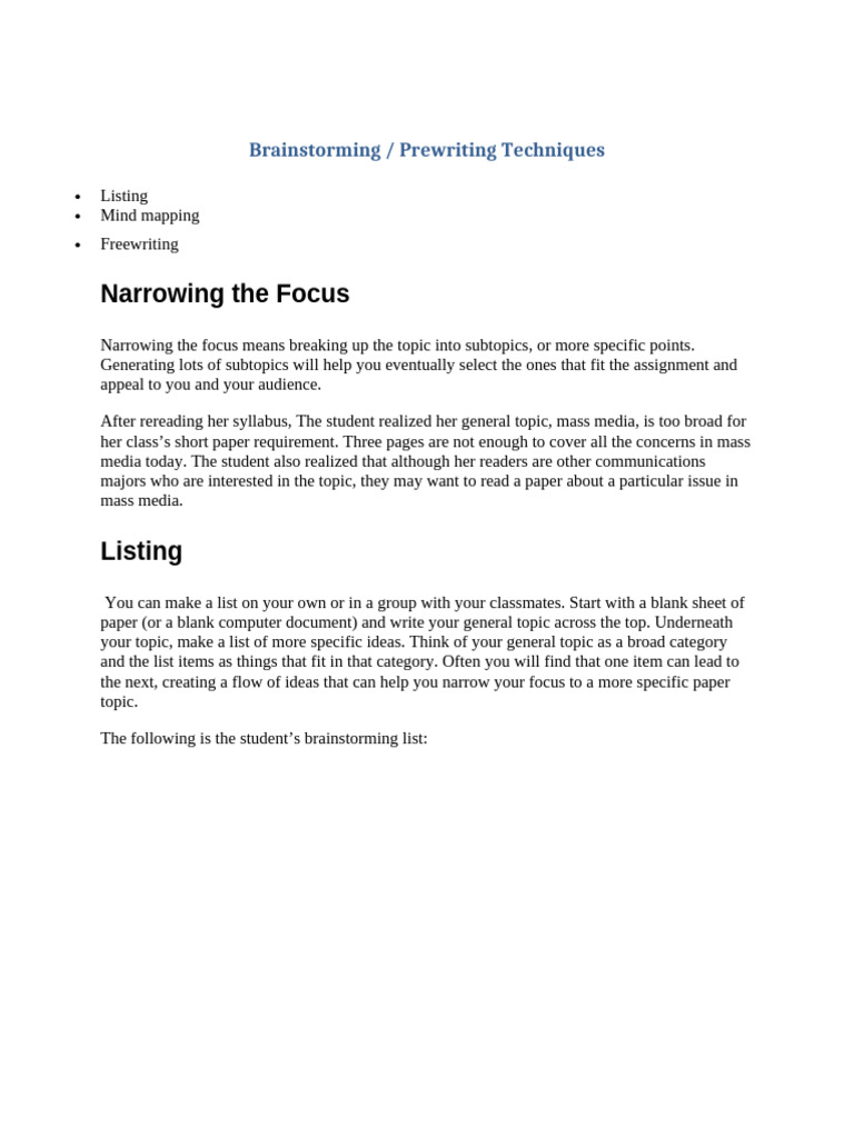More Prewriting Techniques | PDF | Writing | Communication