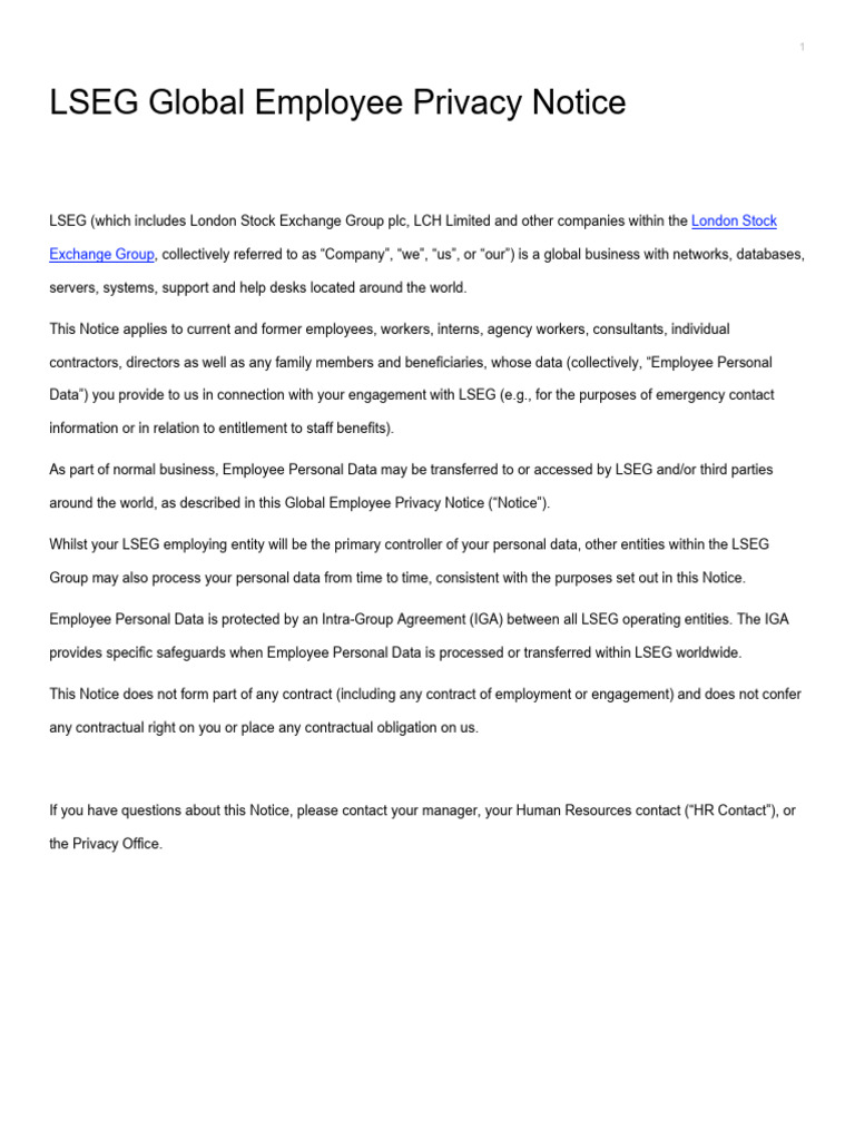 LSEG Employee Privacy Notice | PDF | Employment | Background Check