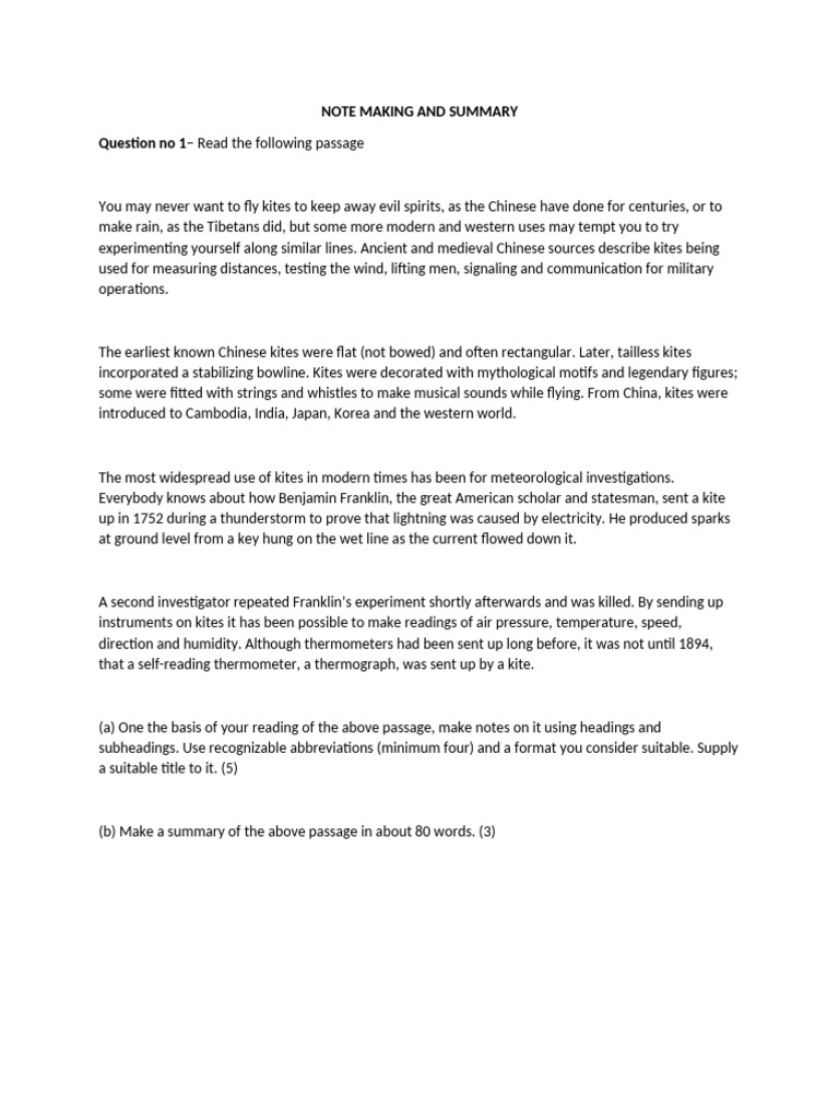 Note Making and Summary | PDF | Kite | Conversation