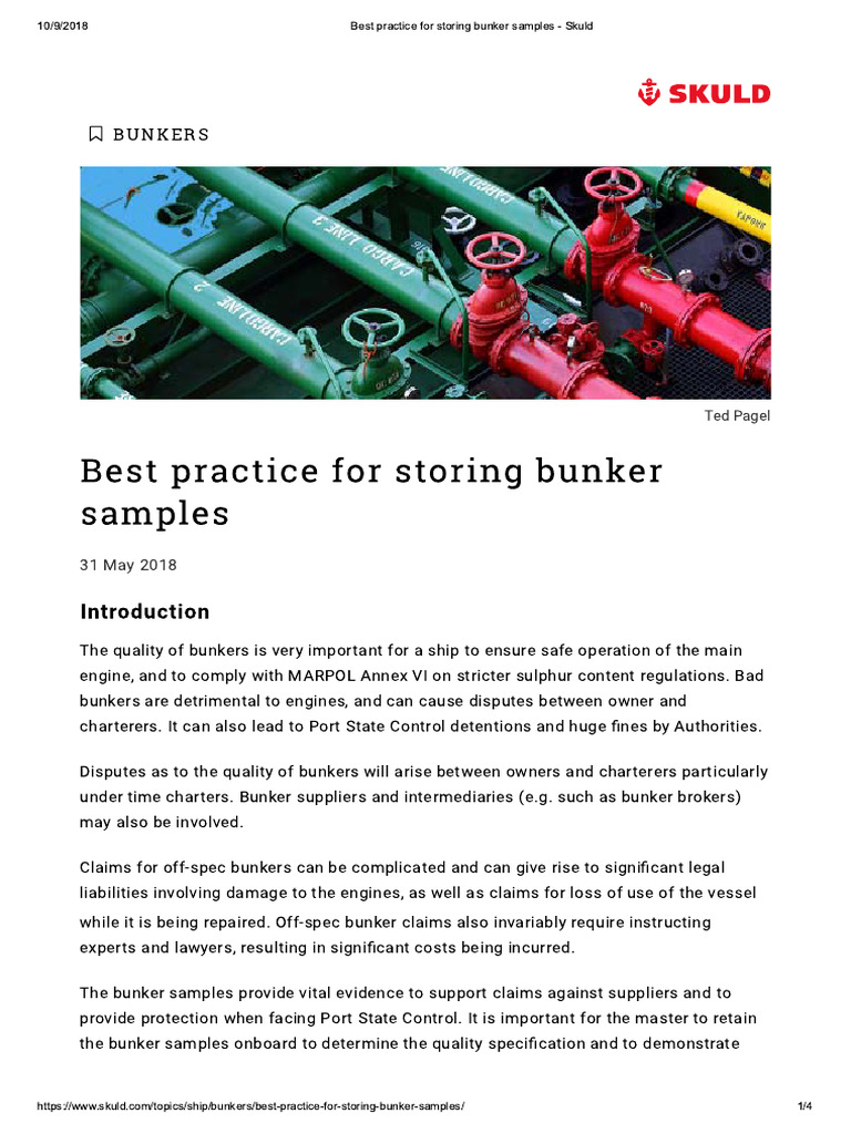 Best Practice For Storing Bunker Samples - Skuld | PDF