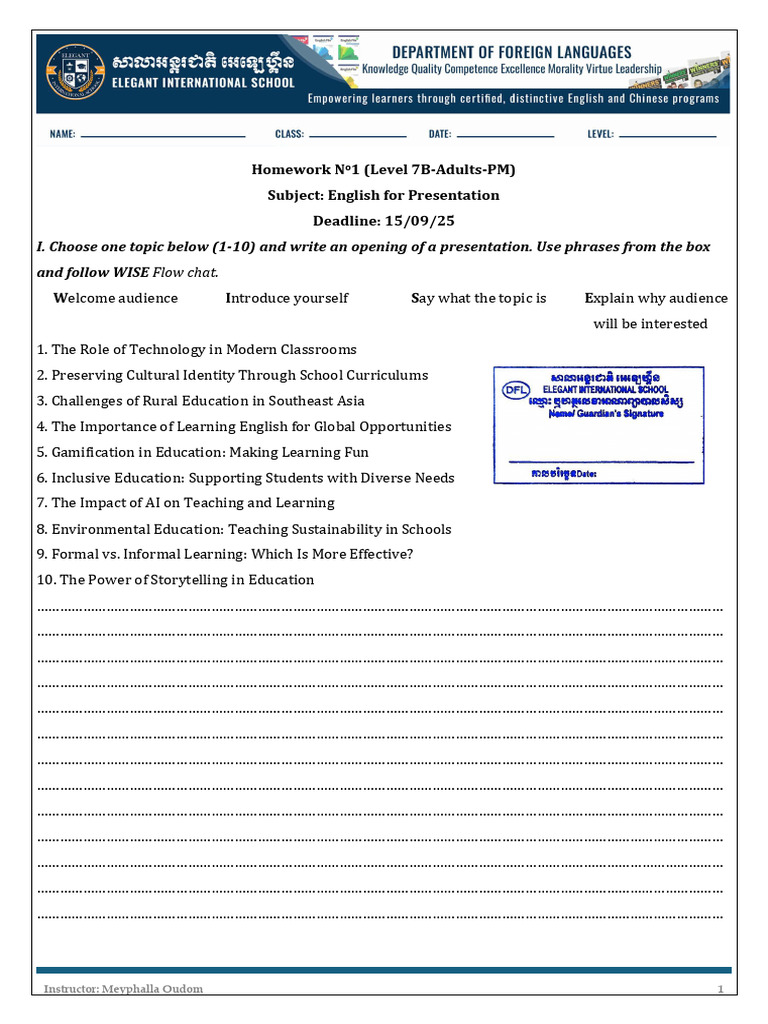 English Presentation Homework Guide | PDF