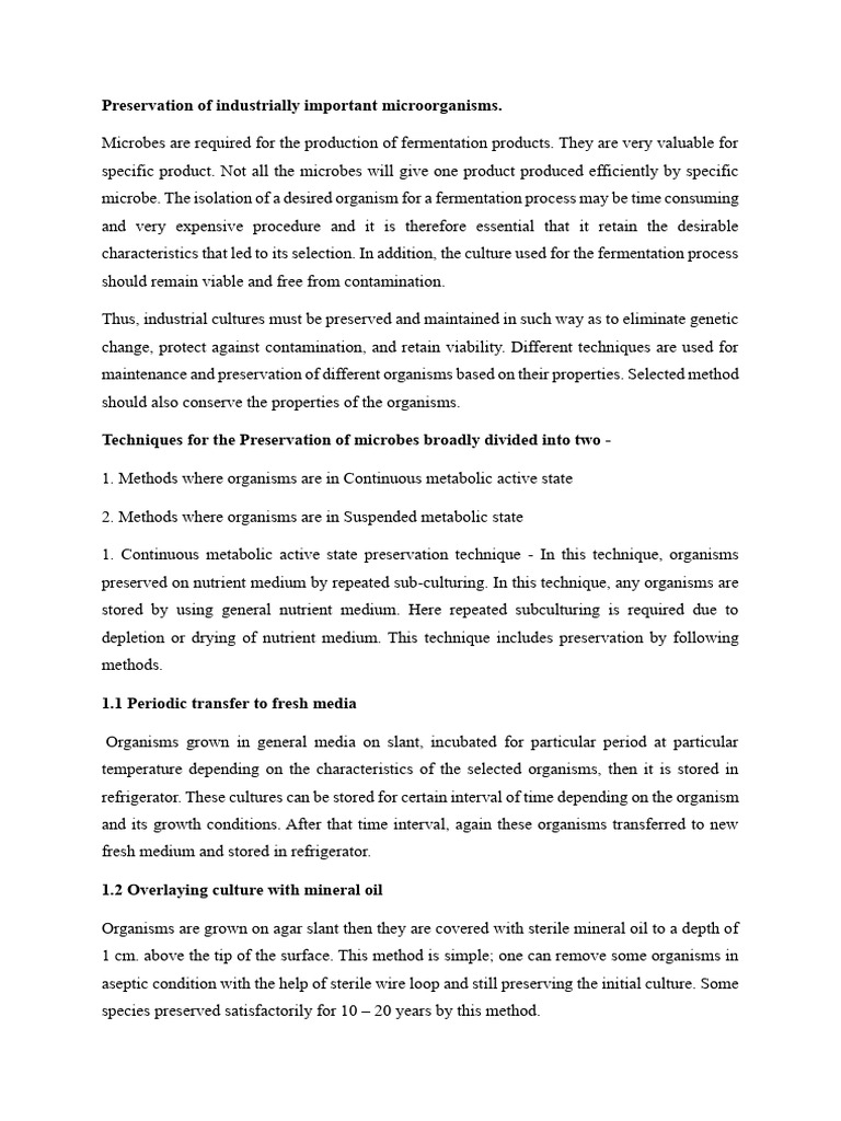 Techniques for Microbial Preservation | PDF | Food Preservation ...