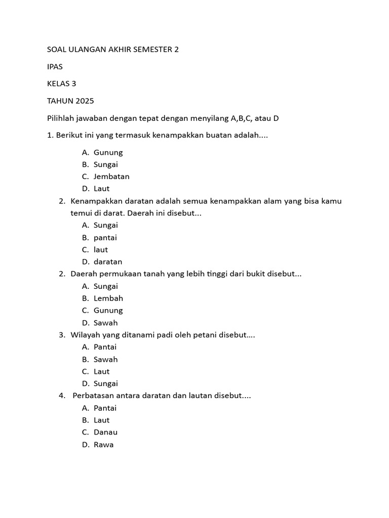 Soal Ipas Kls 3 SMT 2 Uas 2025 | PDF