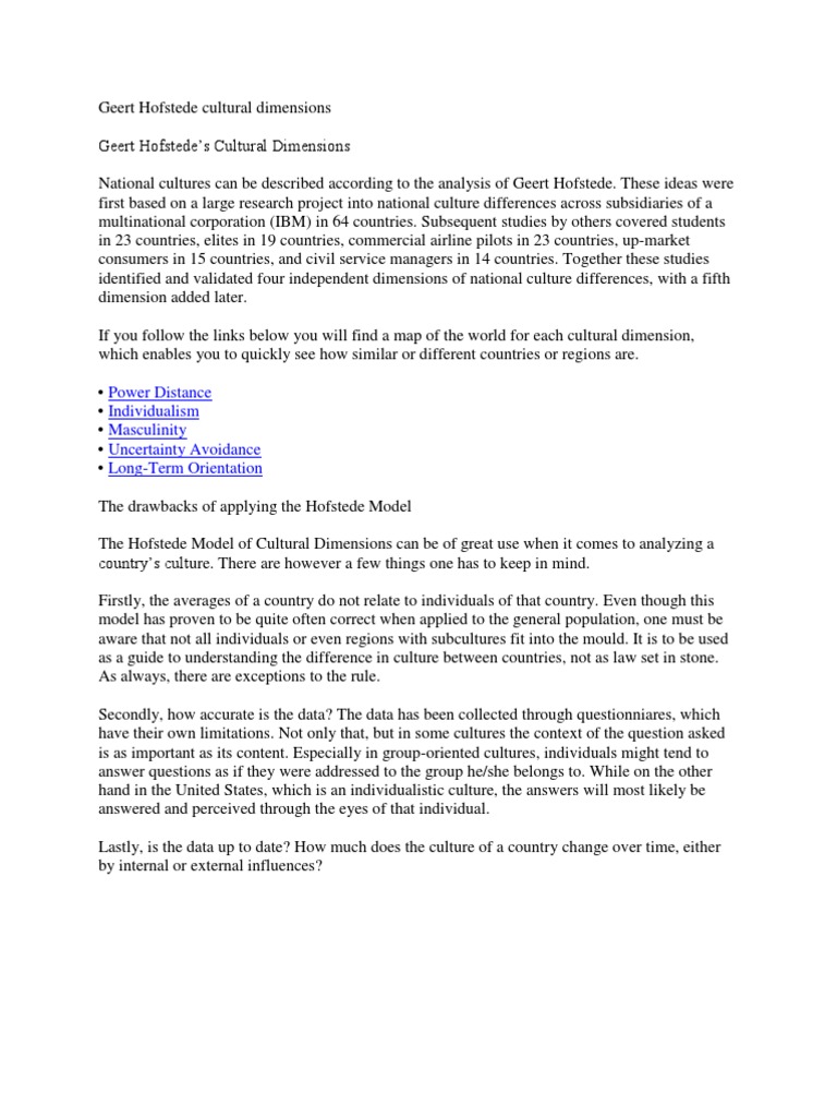 Geert Hofstede Cultural Dimensions | PDF | Competence (Human Resources ...
