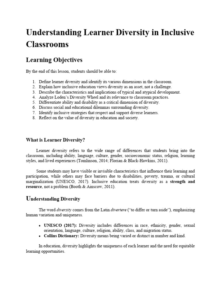 Learner Diversity in Inclusive Classrooms | PDF | Inclusion (Education ...