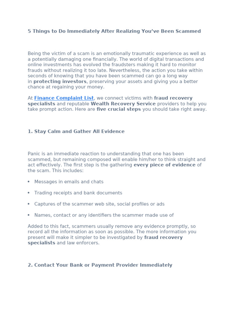 5 Things To Do Immediately After Realizing You | PDF | Fraud ...