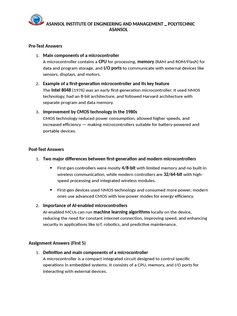 MC 8051 Unit 1 Class 2 Answers | PDF | Microcontroller | Electrical Engineering
