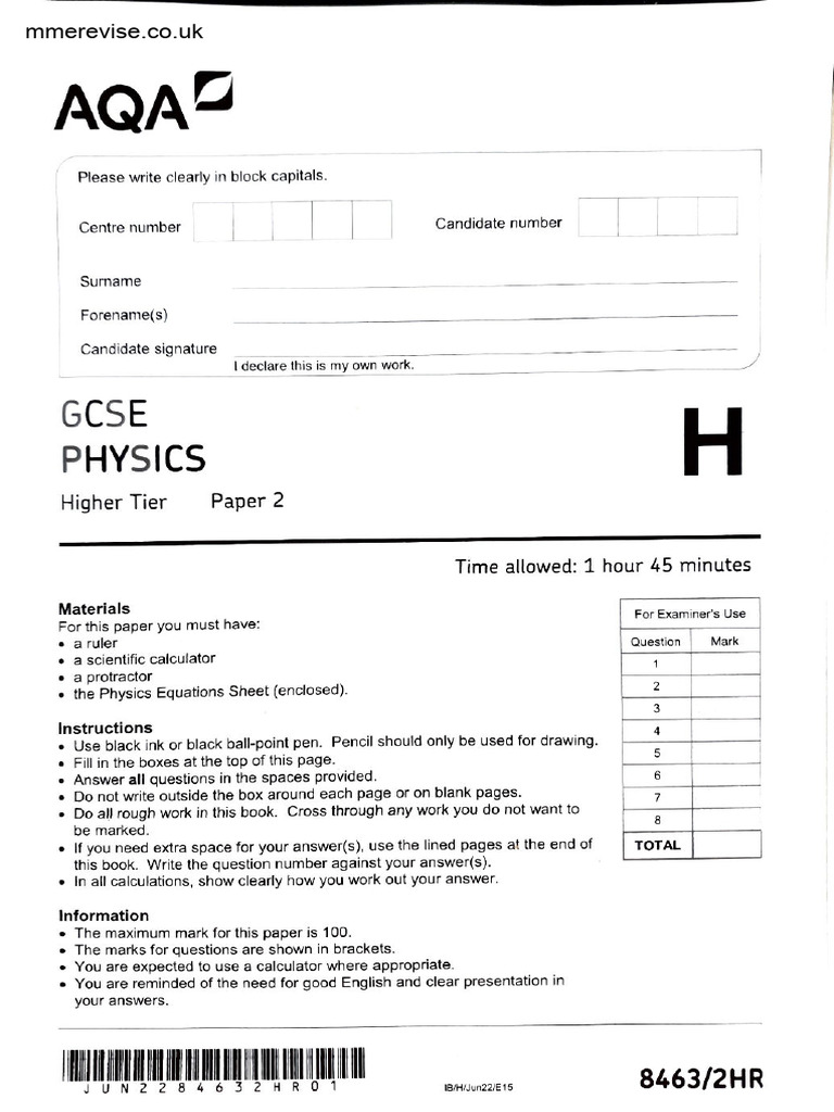 AQA GCSE Physics Higher Paper 2 | PDF