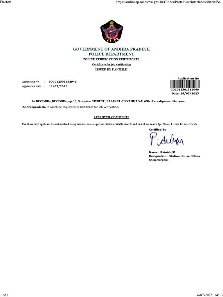 Government of Andhra Pradesh Police Department | PDF