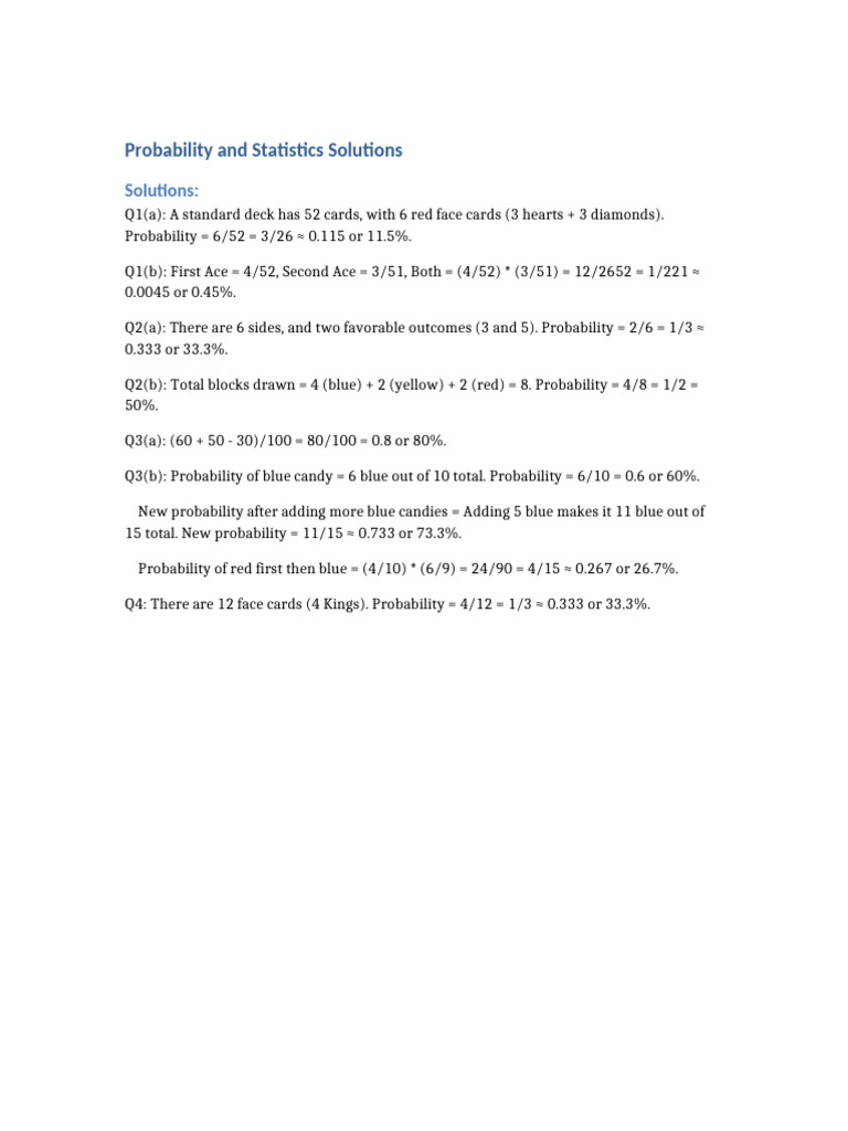 Probability and Statistics Solutions Guide | PDF