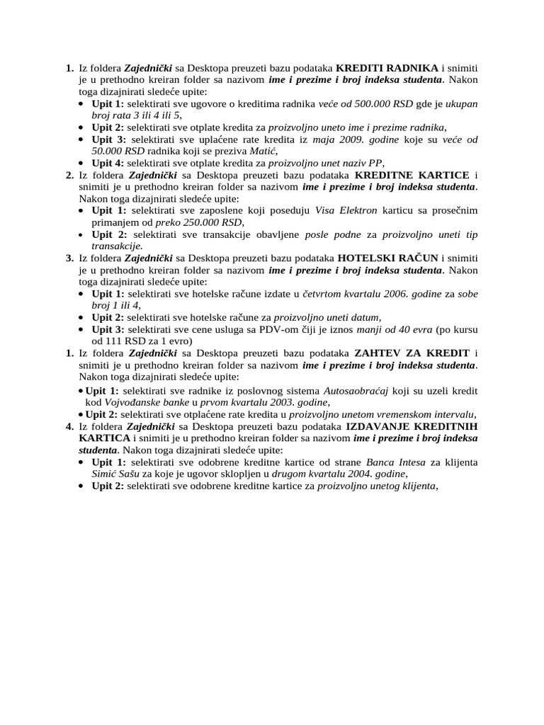 Postavke Upita Za Vezbanje | PDF