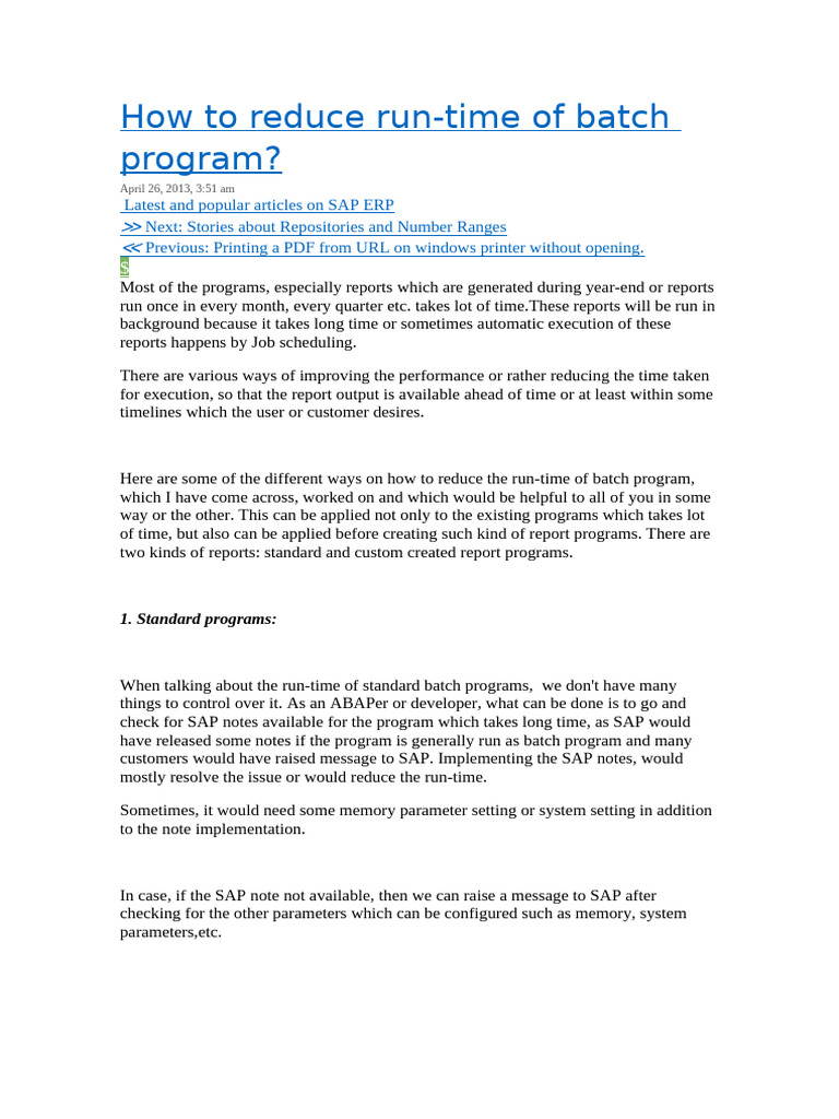 Optimize Batch Program Run-Time | PDF | Databases | Computing