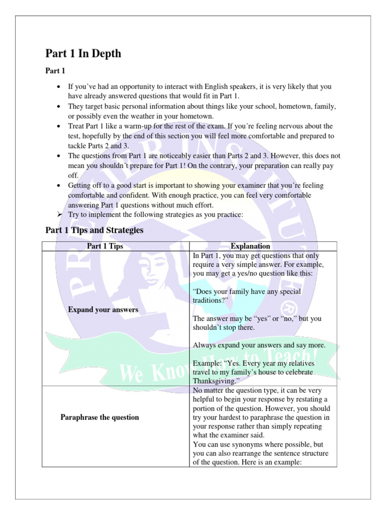 IELTS Speaking Part 1 & 2 Strategies | PDF | Question | Human Communication