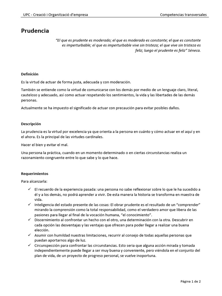 Virtud de la Prudencia en la Comunicación | PDF | Prudencia ...