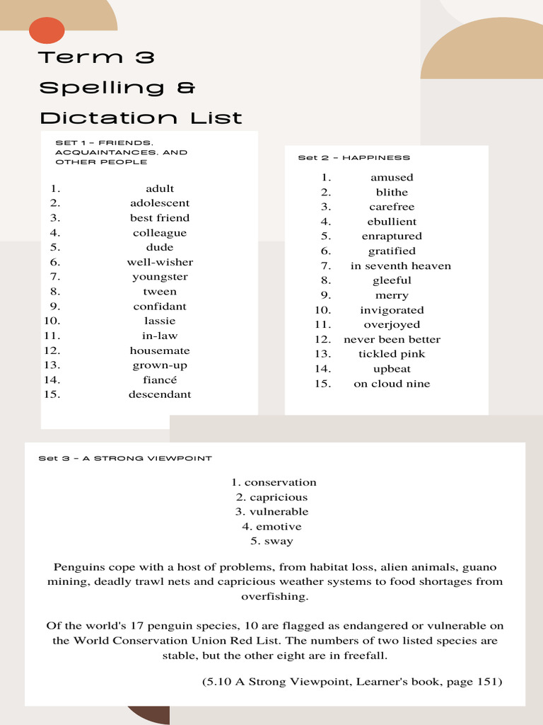 Spelling & Dictation Lists for Students | PDF