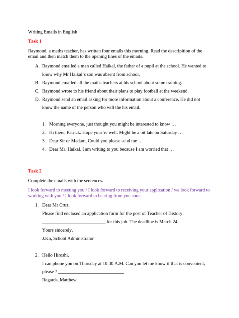 Exercise Writing Emails in English | PDF