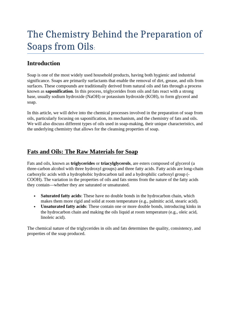 Chemistry of Soap Making from Oils | PDF | Soap | Triglyceride