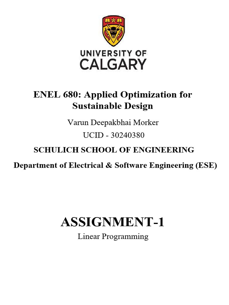 ENEL - 680 Assignment-1 Linear Programming | PDF | Mathematical Optimization | Systems Analysis
