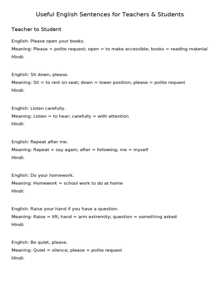 Teacher Student Sentences Full | PDF
