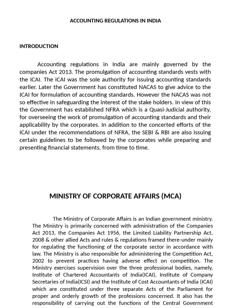 Accounting Regulations in India 2023 | PDF | Business | Business Economics
