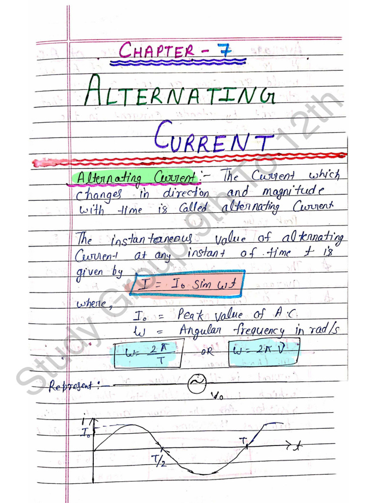 4962vChapter 7 ALTERNATING CURRENT Physics Class 12th Handwritten ...