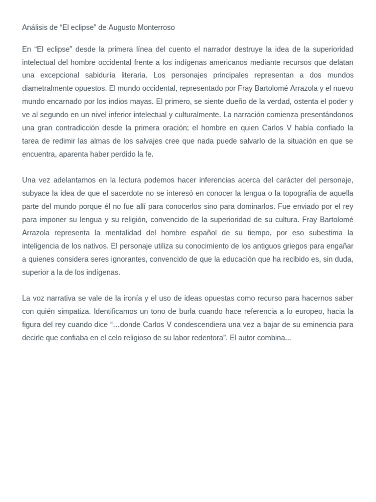Análisis El Eclipse de Augusto Moterroso | PDF