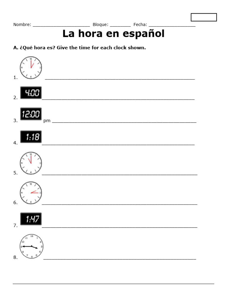 Práctica de la Hora en Español | PDF