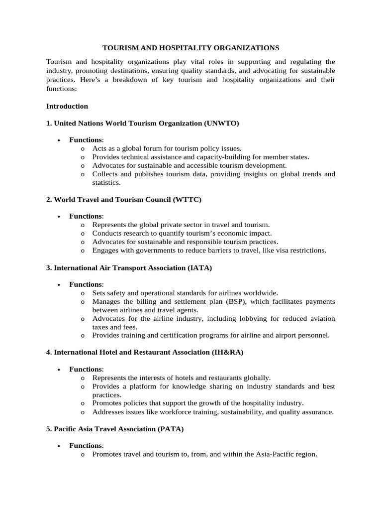 Key Tourism & Hospitality Organizations | PDF | Tourism | Economies