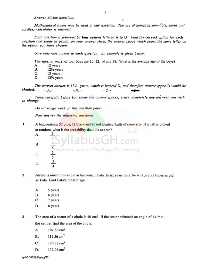 2022 Wassce SC Mathematics (Core) 1 | PDF