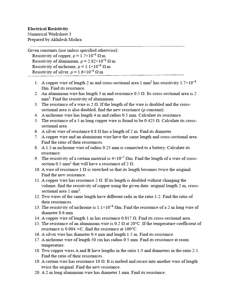 Resistance Calculation for Copper Wire | PDF | Electrical Resistivity ...