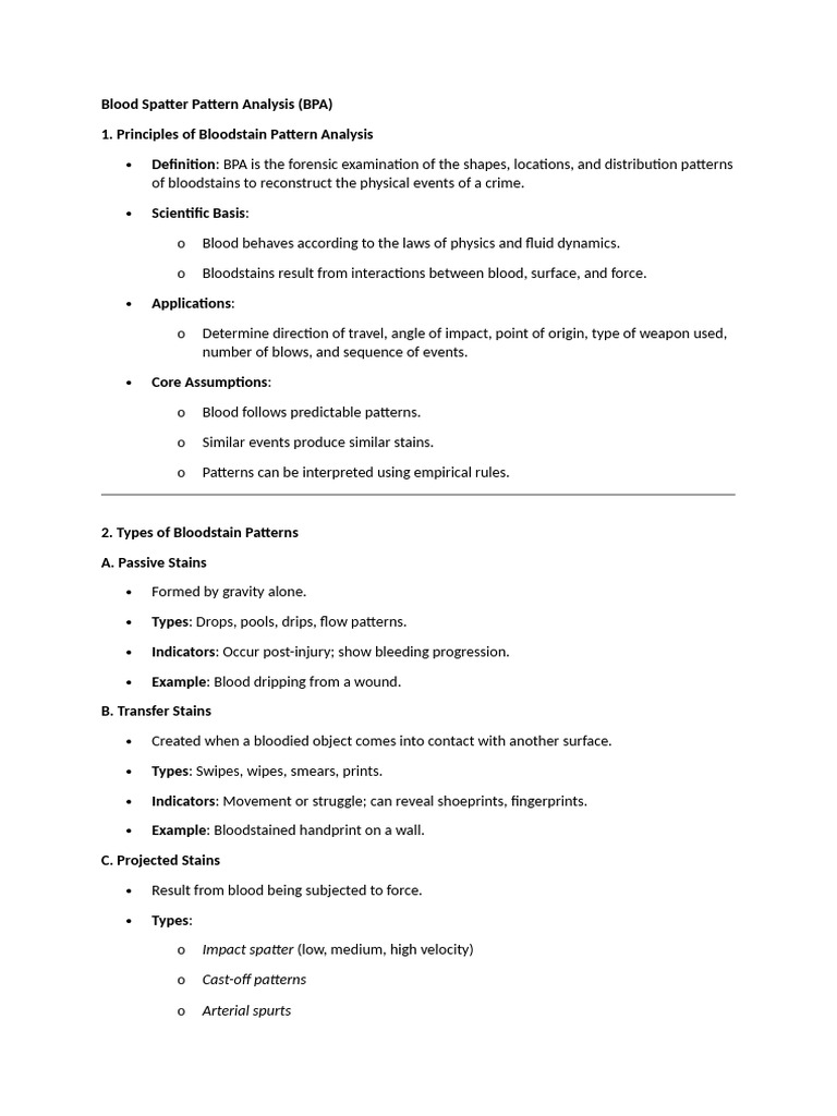 Blood Spatter Pattern Analysis Overview | PDF