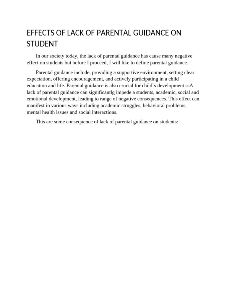 Effects of Lack of Parental Guidance On Student | PDF