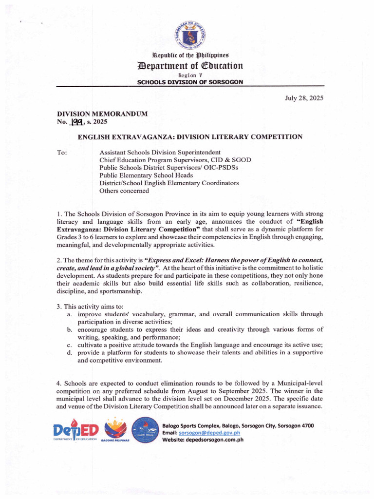 English Extravaganza - Division Literary Competition - DM-No-199-s-2025 ...