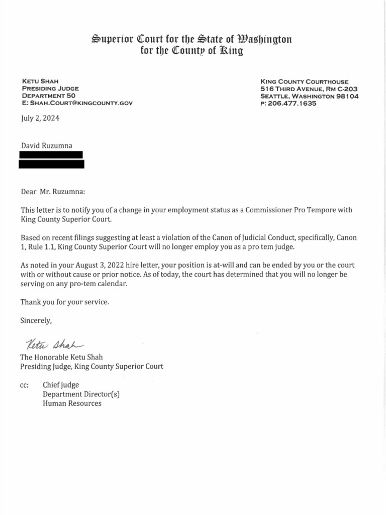 David Ruzumna KCSC Termination Letter 2024-07-02 | PDF