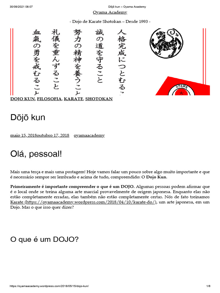 Entenda o Dojo Kun no Karate Shotokan | PDF | Karatê | Shotokan