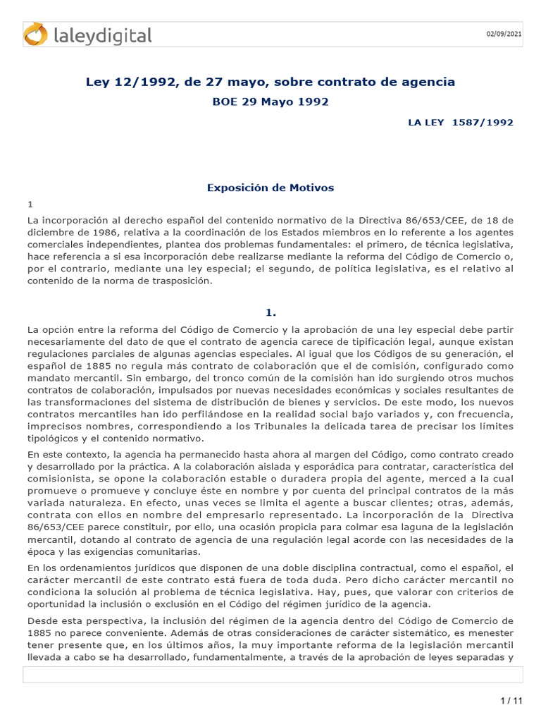 Ley de Contrato de Agencia en España | PDF