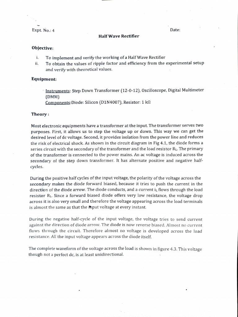 Half Wave Rectifier (E&E) | PDF | Rectifier | Diode