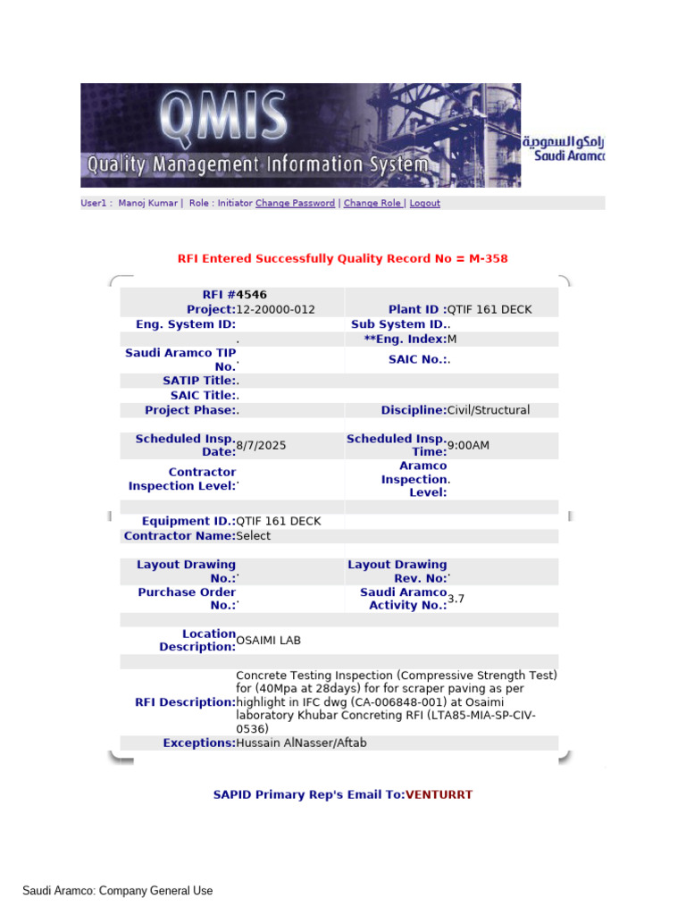 Saudi Aramco RFI Inspection Records | PDF | Mechanical Engineering ...