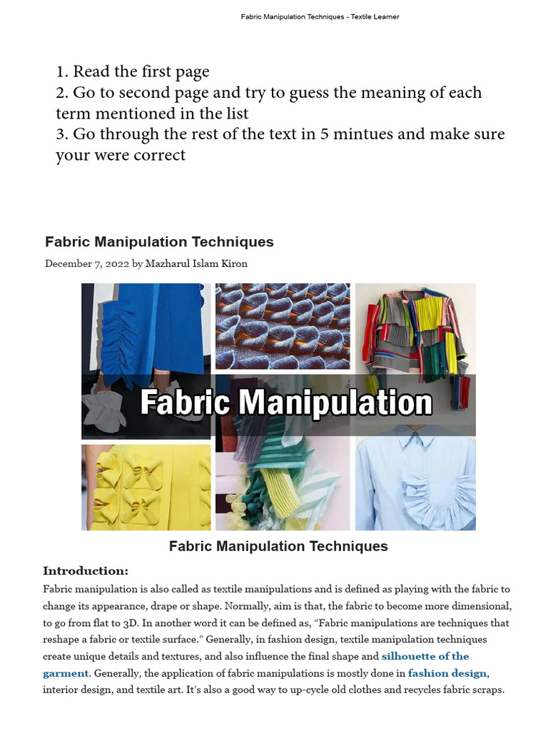 Fabric Manipulation Techniques Overview | PDF | Patchwork | Quilting