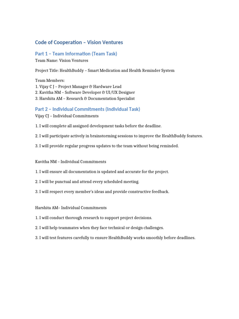 Code of Cooperation HealthBuddy With Roles | PDF